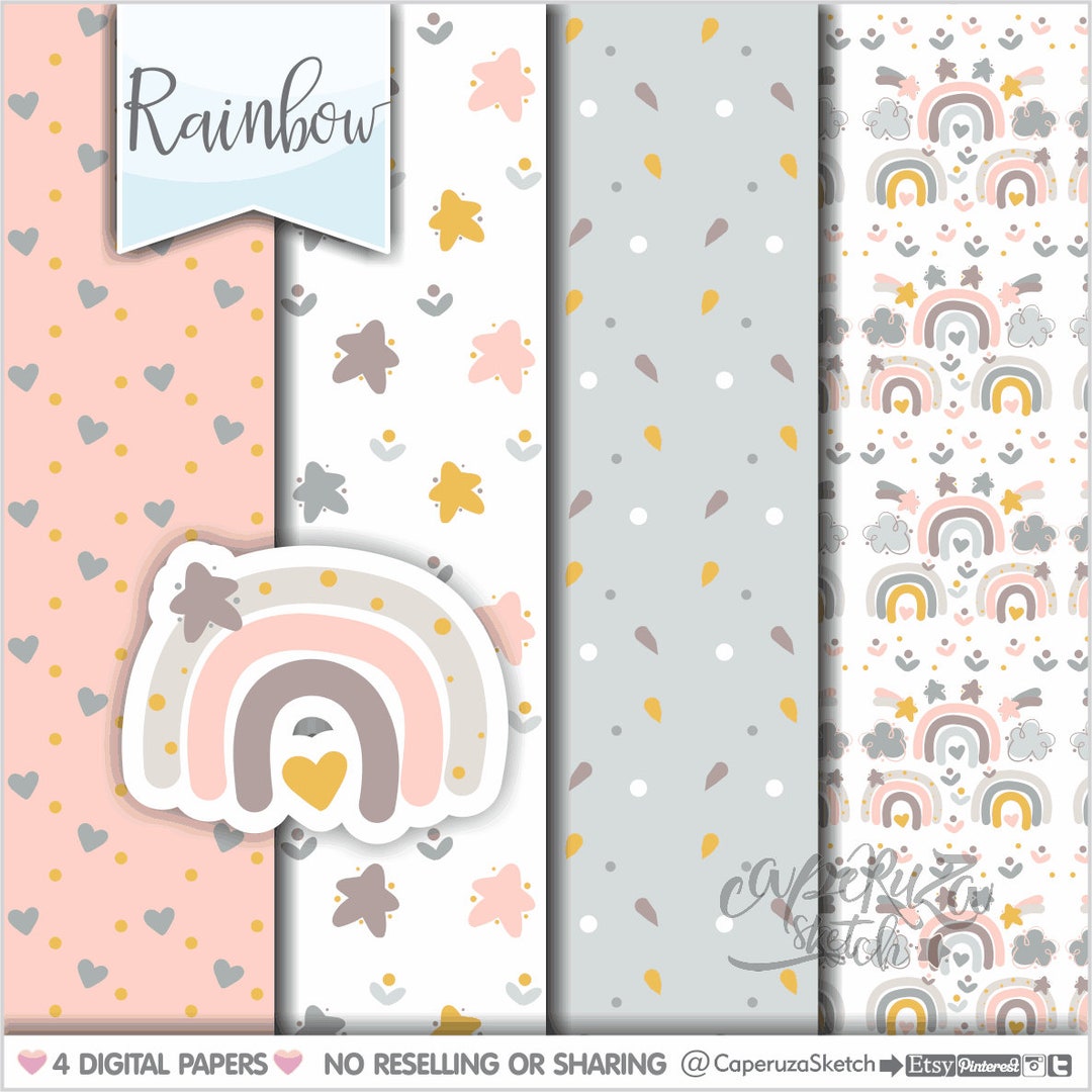 Rainbow Digital Papers, Rainbow Patterns, COMMERCIAL USE, Spring ...