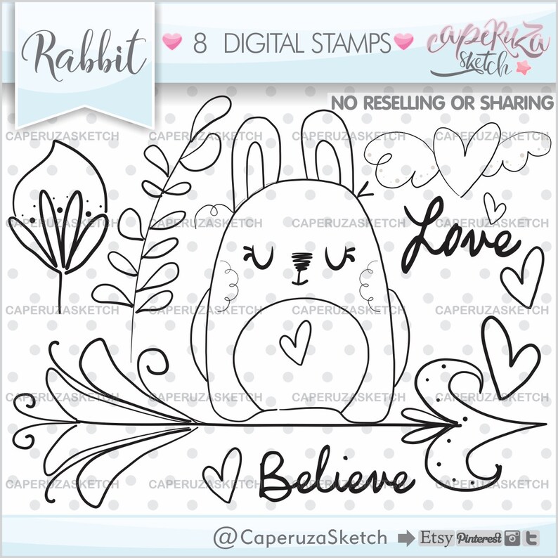 Rabbit Stamps Bunny Stamps Animal Stamps COMMERCIAL USE - Etsy