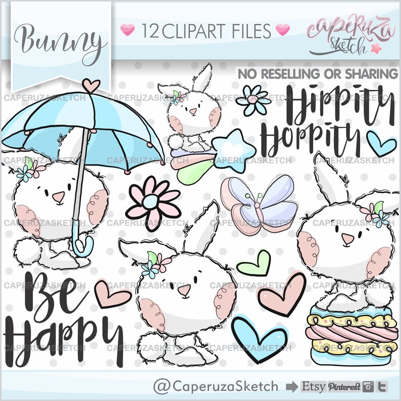 Bunny Clip Art Bunny Graphics COMMERCIAL USE Spring | Etsy