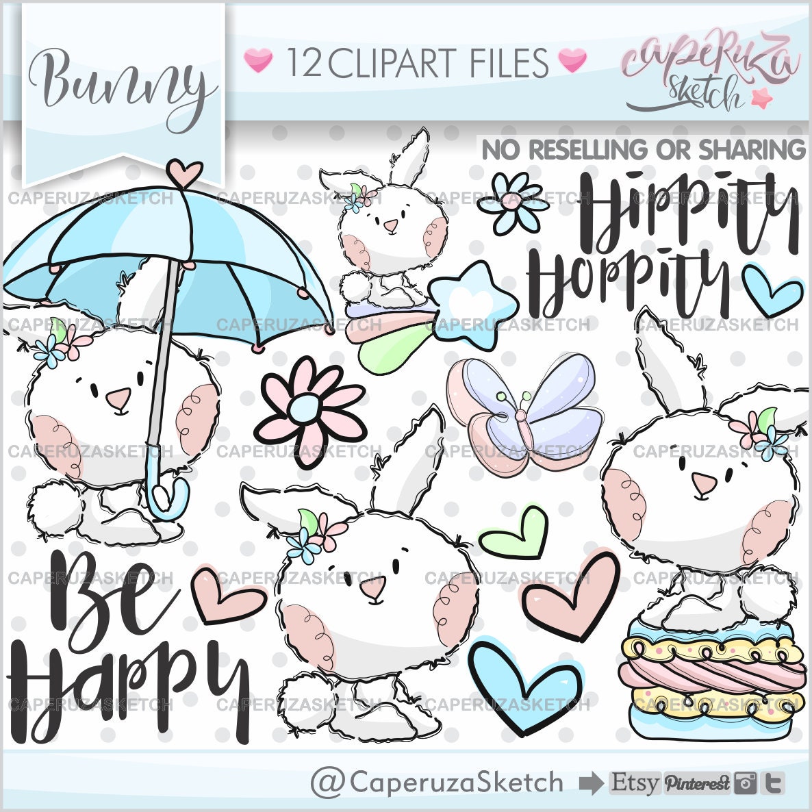Bunny Clip Art Bunny Graphics USO COMERCIAL Clipart de | Etsy