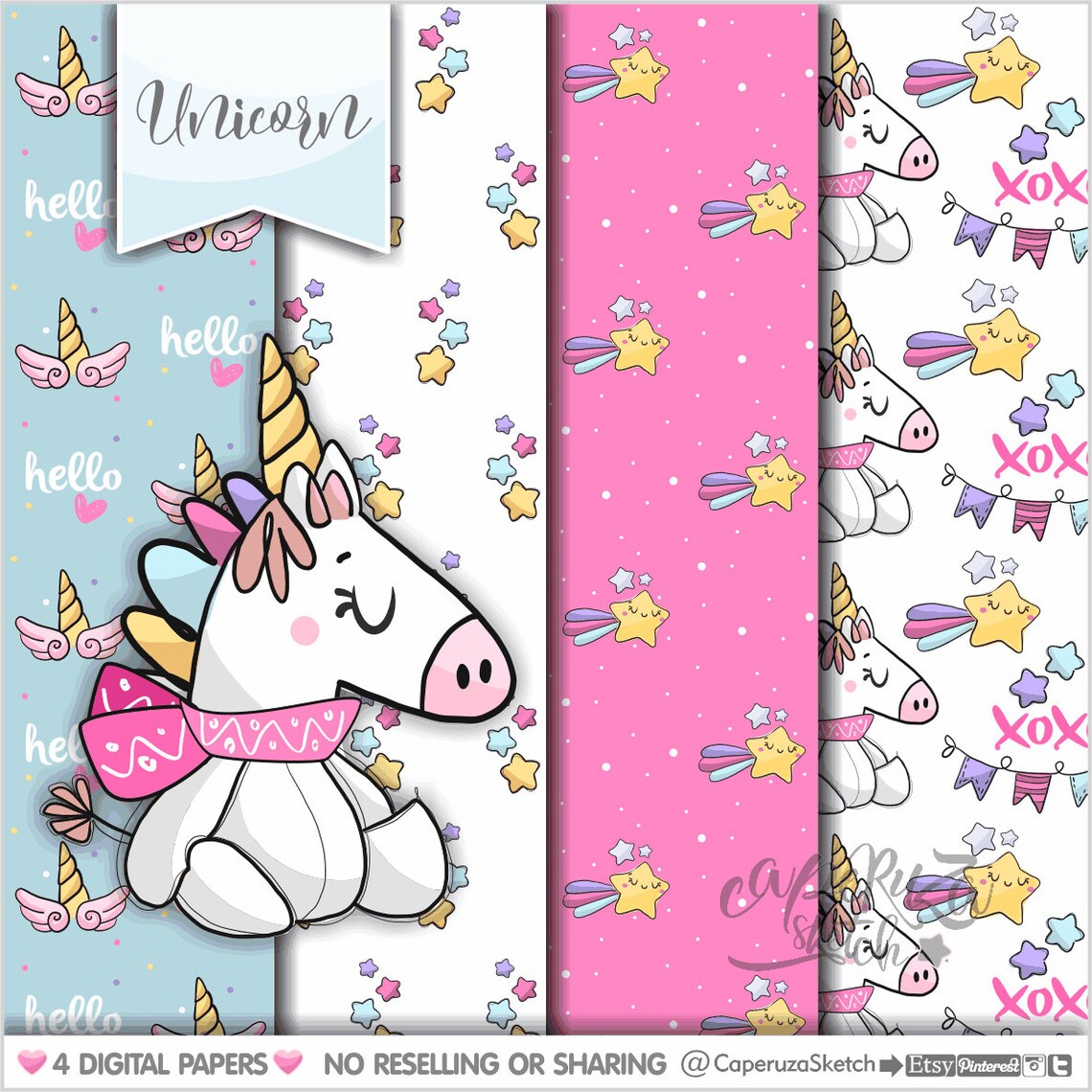 Unicorn Digital Paper Printable Paper Unicorn Pattern | Etsy