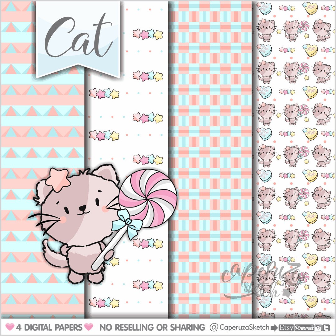 Cat Pattern, Cat Digital Paper, COMMERCIAL USE, Kitten Pattern, Animal ...