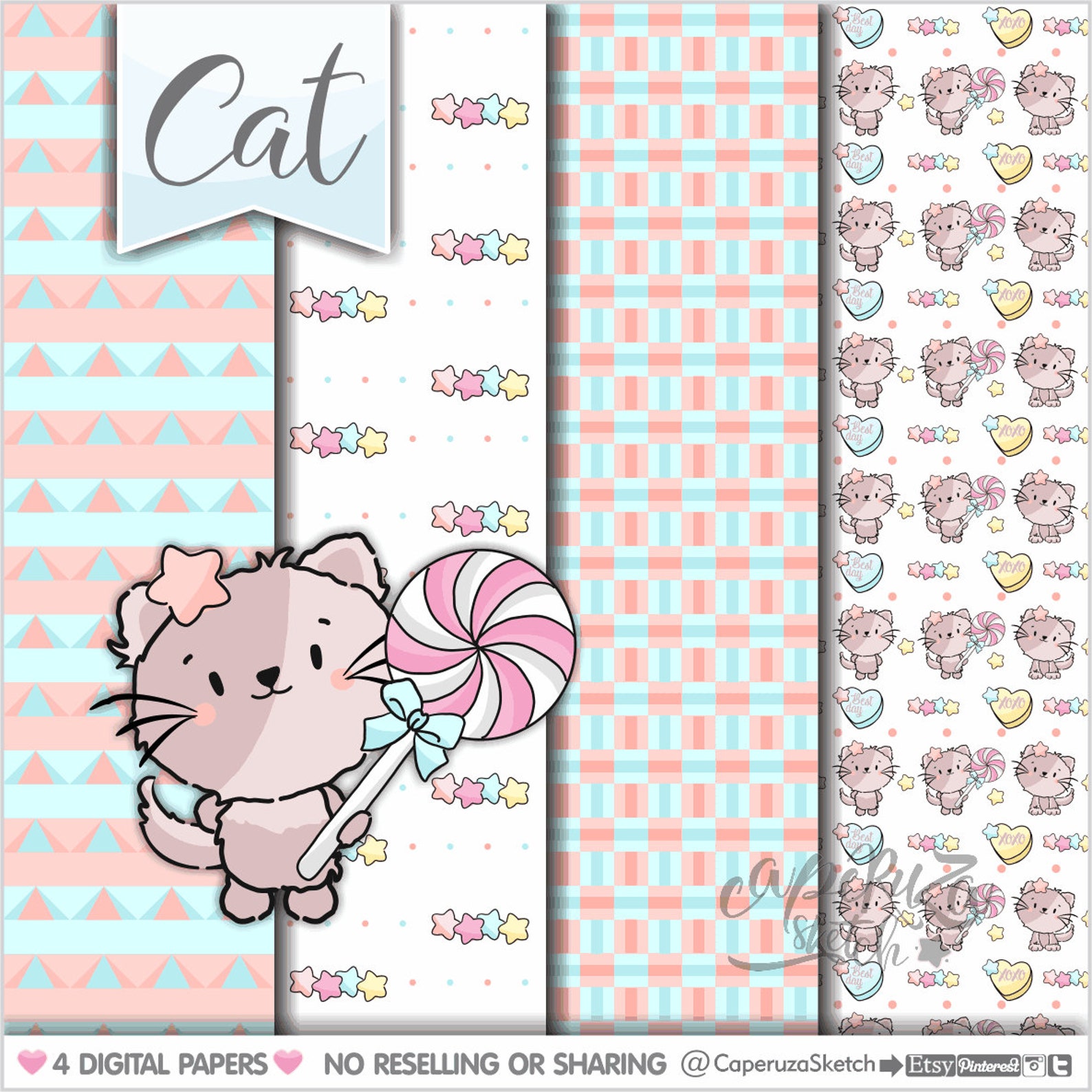 Cat Pattern Cat Digital Paper COMMERCIAL USE Kitten - Etsy