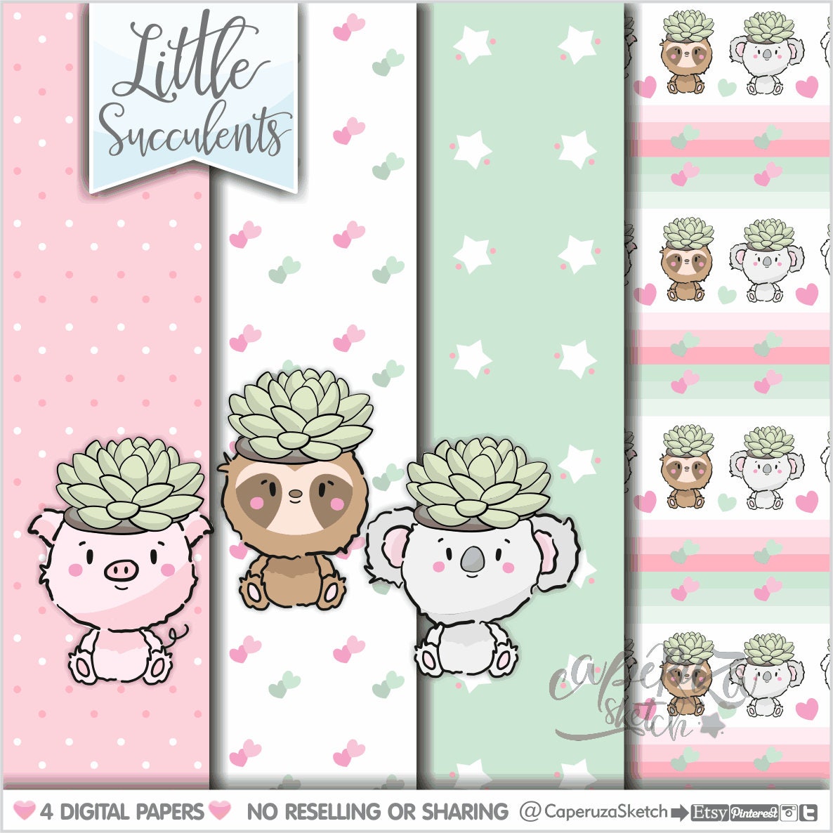 Succulent Digital Paper Animal Digital Paper COMMERCIAL USE - Etsy