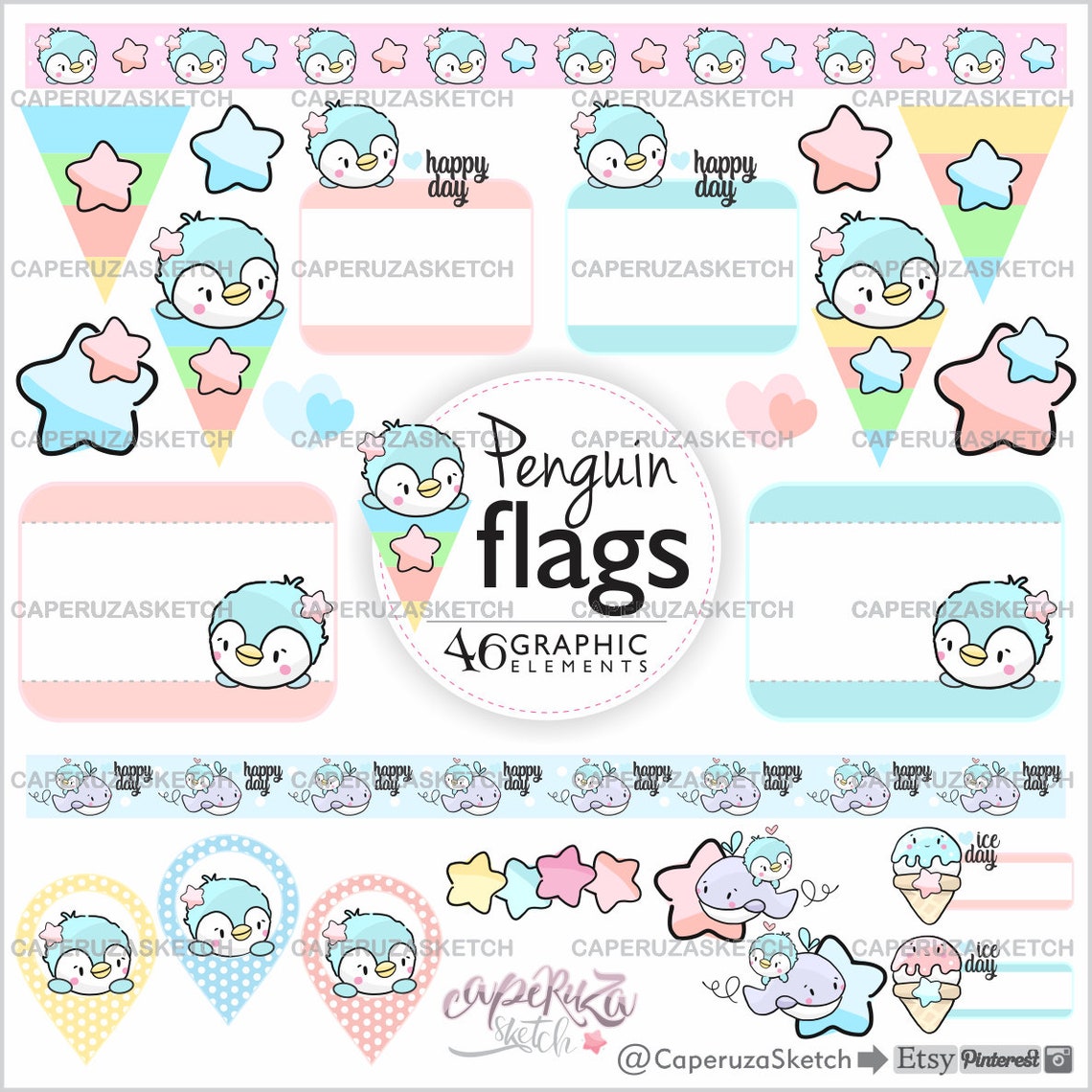 Penguin Clipart Flags Clipart COMMERCIAL USE Badges | Etsy