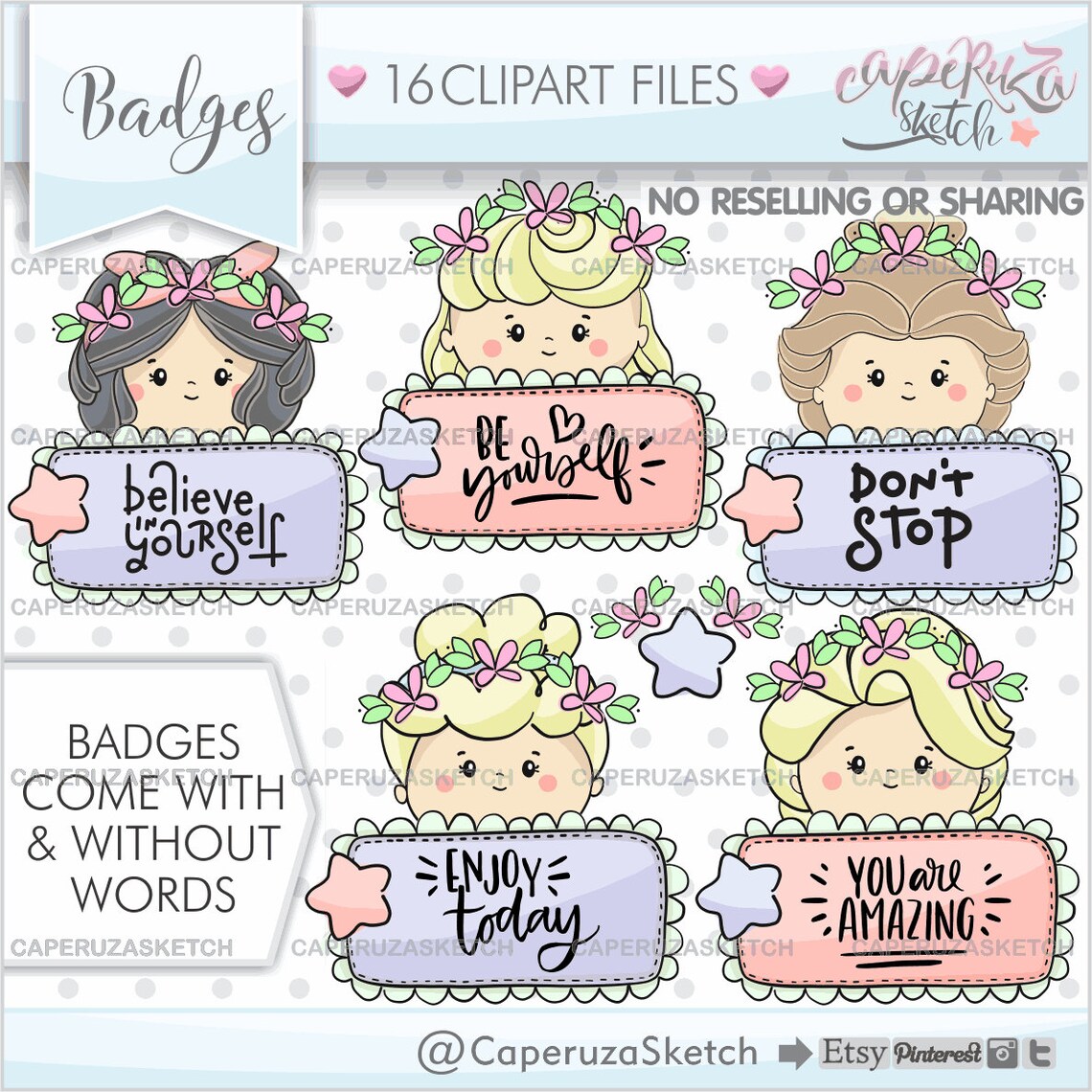 Badges Clipart Princess Clipart Princess Badges COMMERCIAL - Etsy