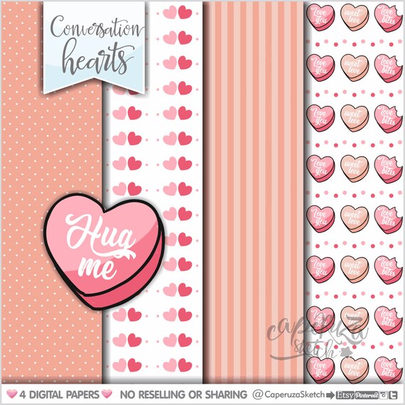 Conversation Hearts Hearts Digital Papers COMMERCIAL USE | Etsy