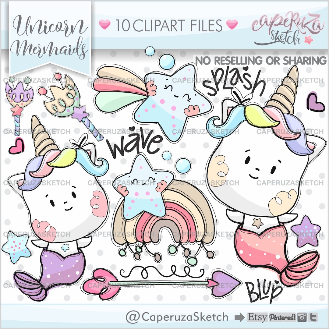 Unicorn Clipart, Unicorn Graphics, COMMERCIAL USE, Mermaid Clip Art ...