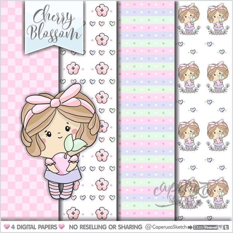Spring Pattern Spring Digital Paper COMMERCIAL USE Cherry - Etsy