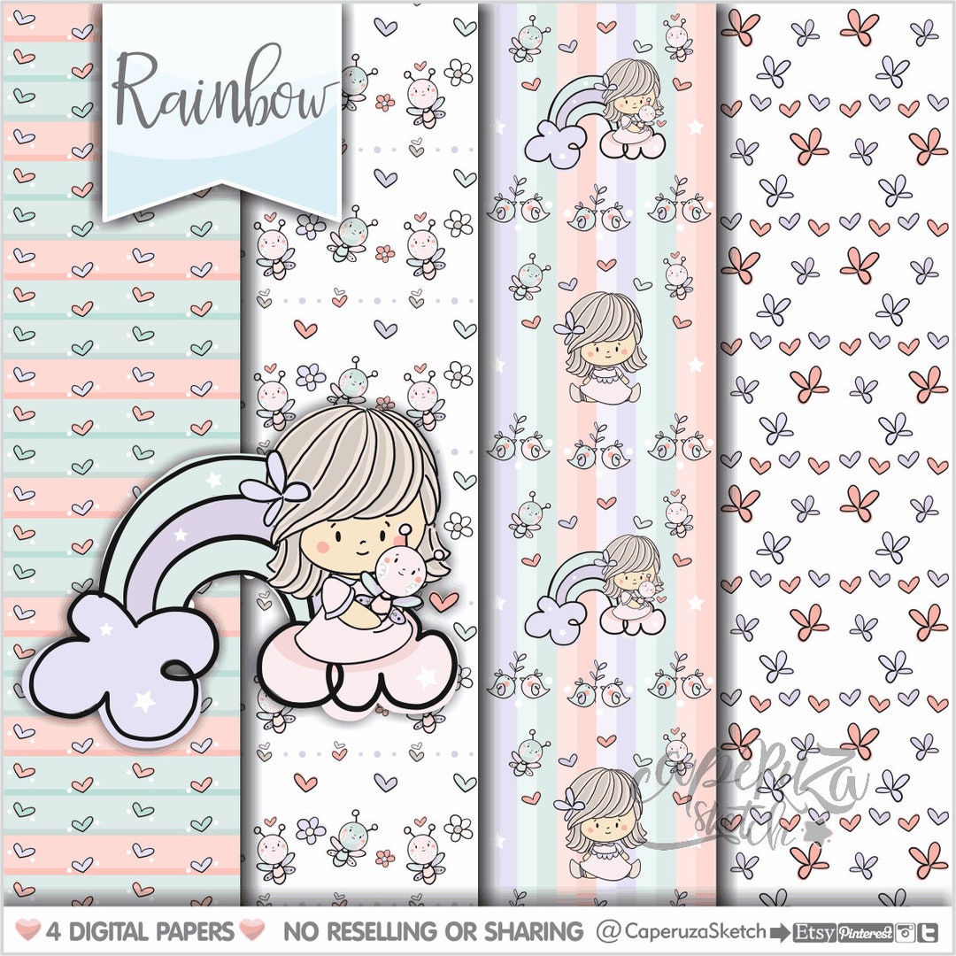 Rainbow Digital Paper, Spring Digital Paper, COMMERCIAL USE, Raibow ...