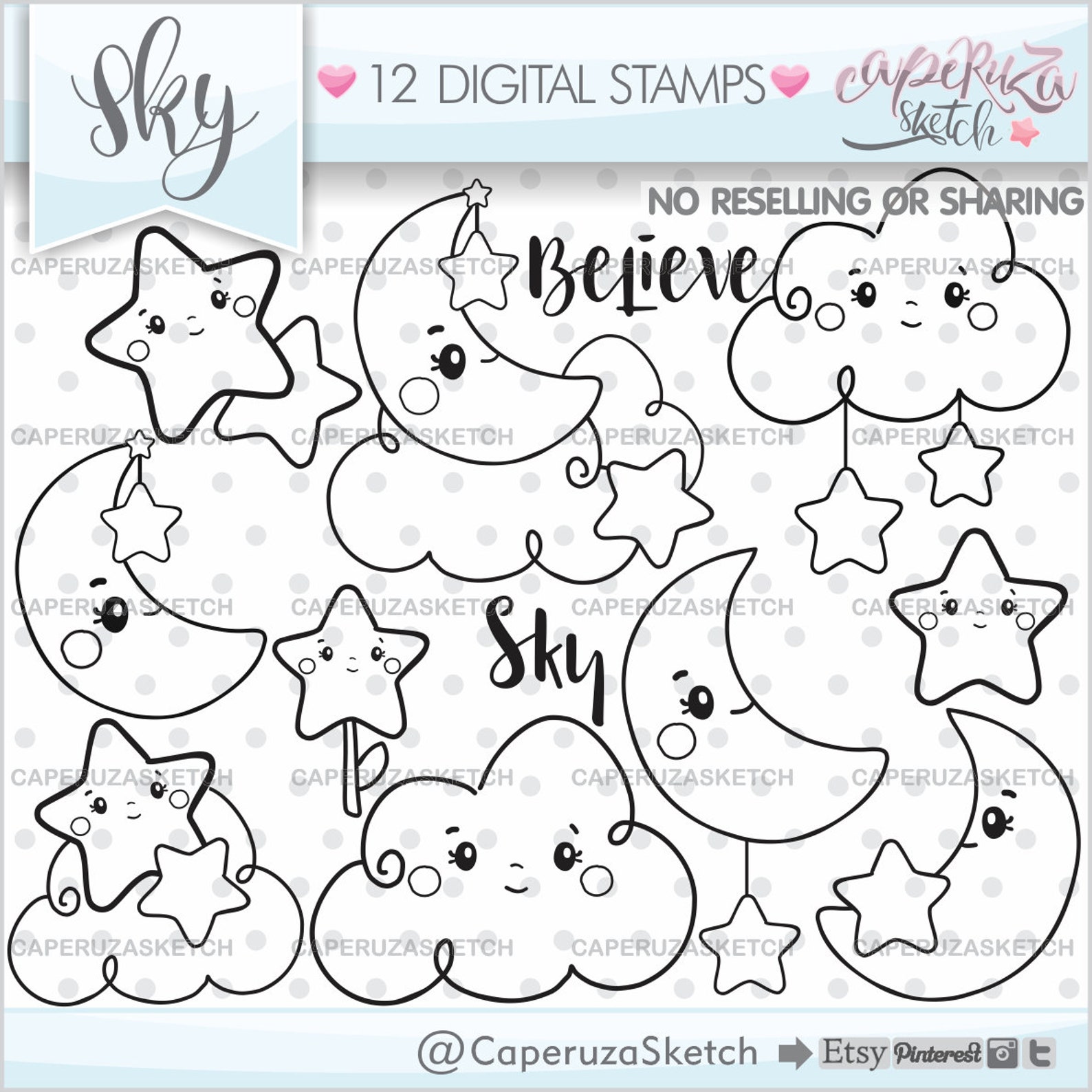 Sky Stamps Moon Stamps Night Stamps COMMERCIAL USE Digital | Etsy