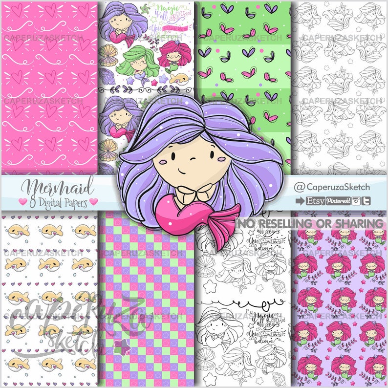 Mermaid Digital Paper Printable Paper Mermaid Pattern | Etsy