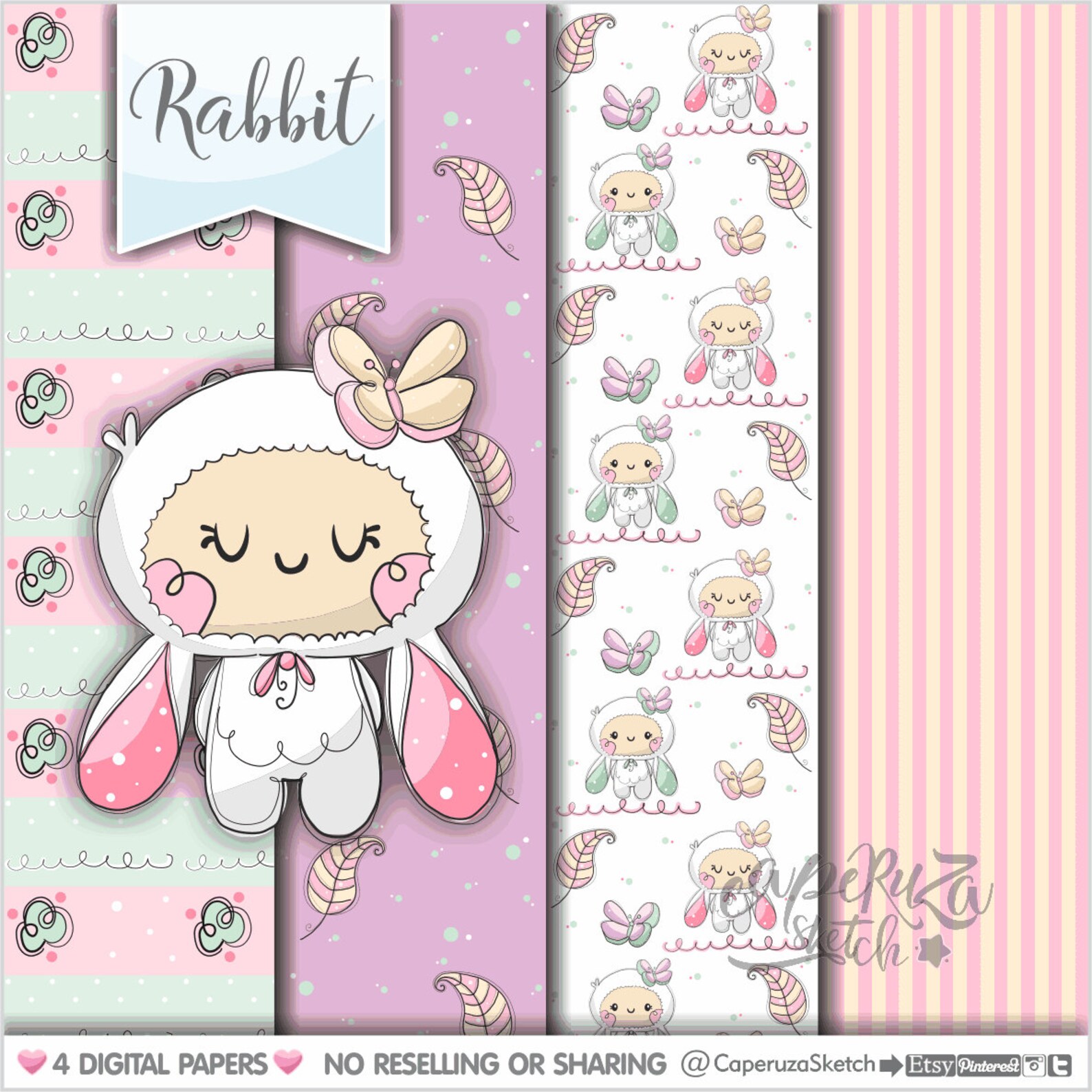 Rabbit Digital Paper Rabbit Pattern Bunny Digital Paper | Etsy