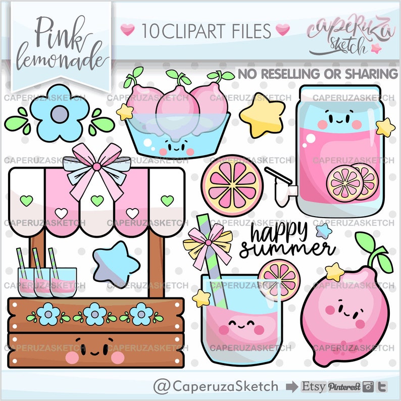 Pink Lemonade Clipart Summer Clipart COMMERCIAL USE - Etsy