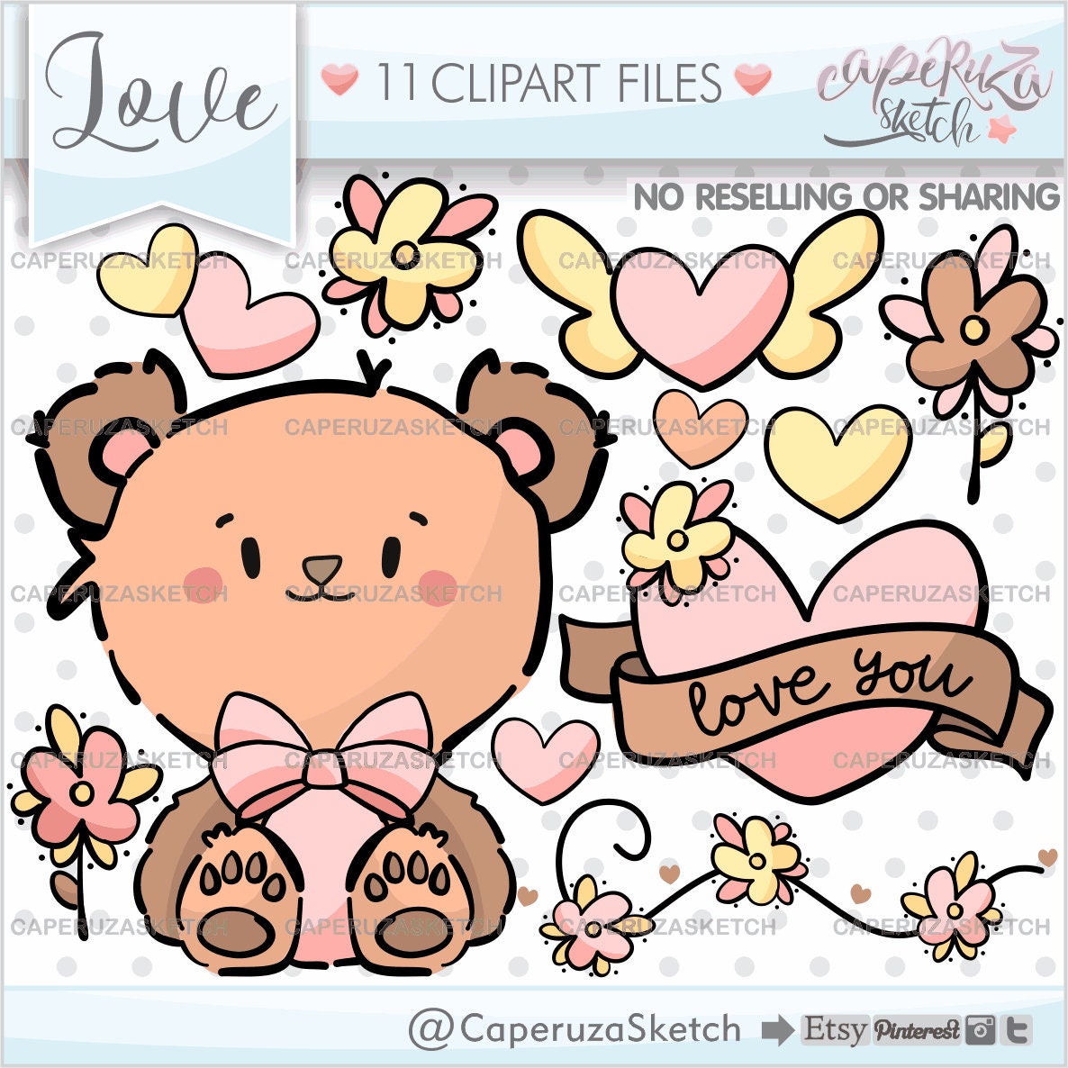 Bear Clipart Valentines Day Clipart COMMERCIAL USE Love | Etsy