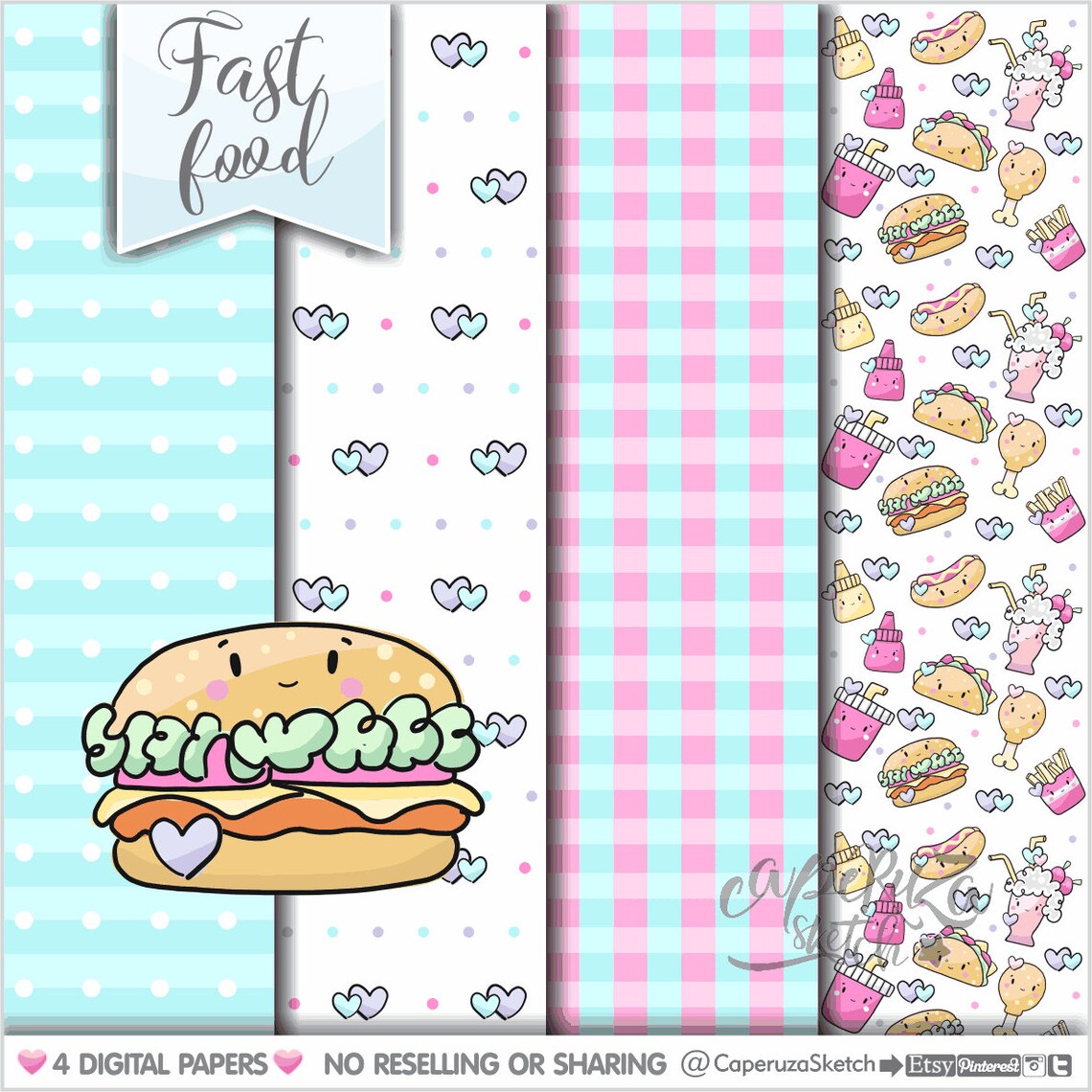 Fast Food Digital Paper Fast Food Pattern COMMERCIAL USE - Etsy