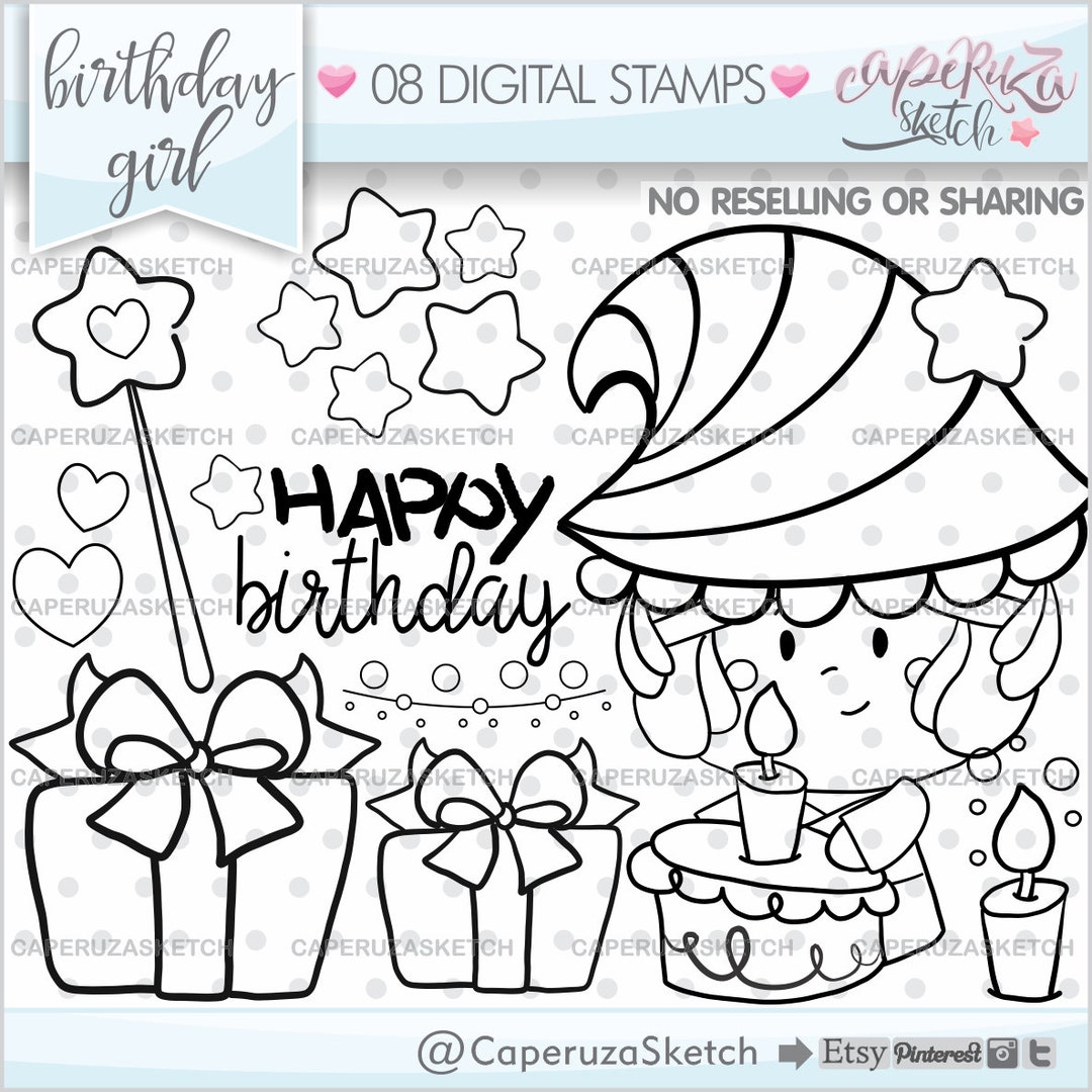 Birthday Digital Stamps, Happy Birthday Stamps, Birthday PNG, Birthday ...