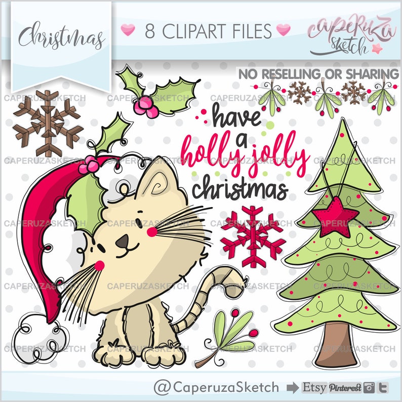 Christmas Cat Clipart Christmas Clipart Christmas Graphics | Etsy