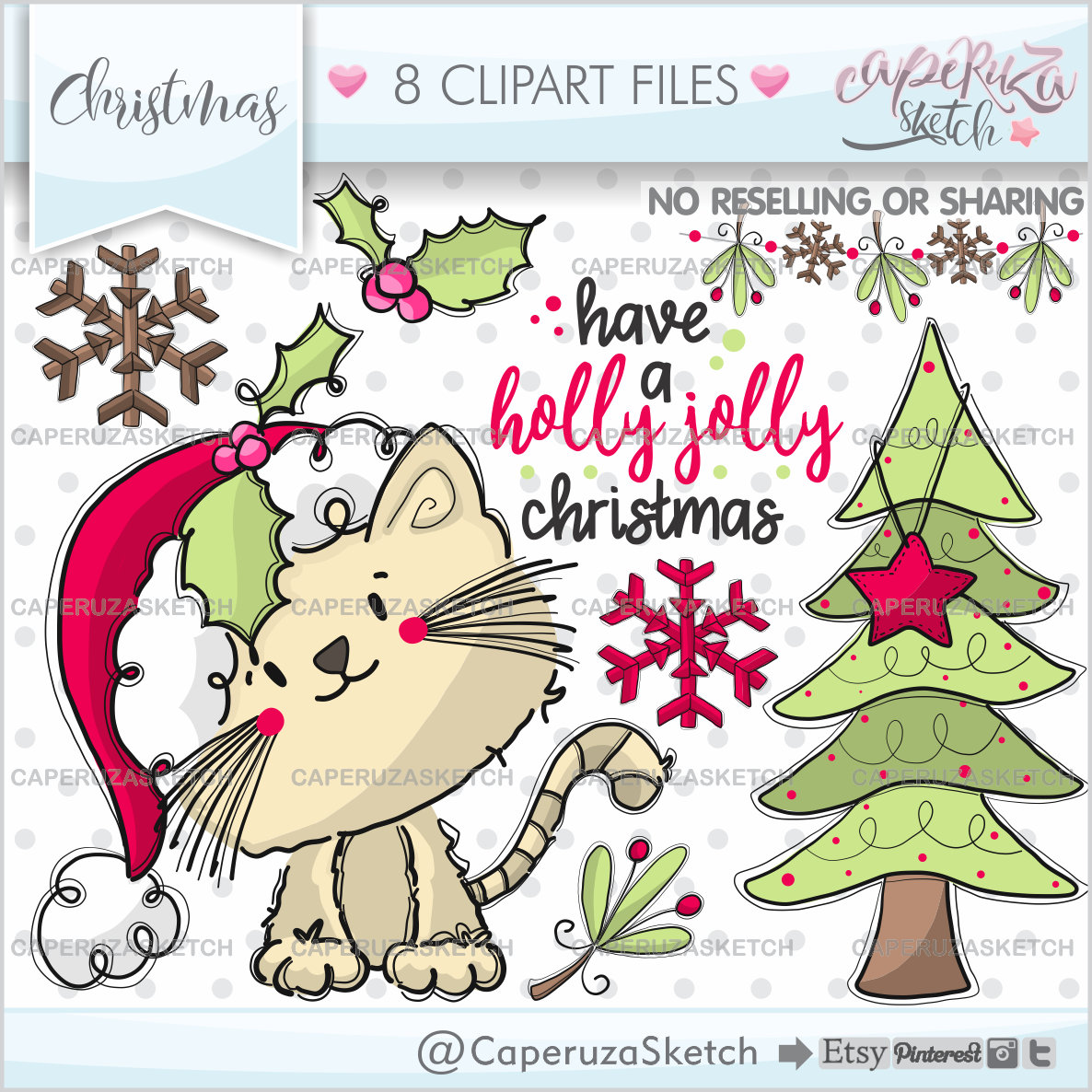 Christmas Cat Clipart Christmas Clipart Christmas Graphics | Etsy