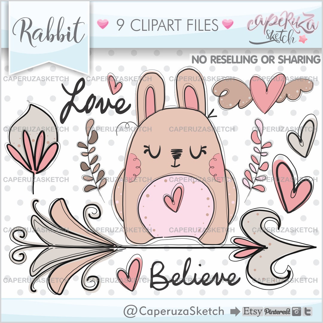 Rabbit Clipart, Rabbit Graphics, Bunny Clipart, COMMERCIAL USE, Believe ...