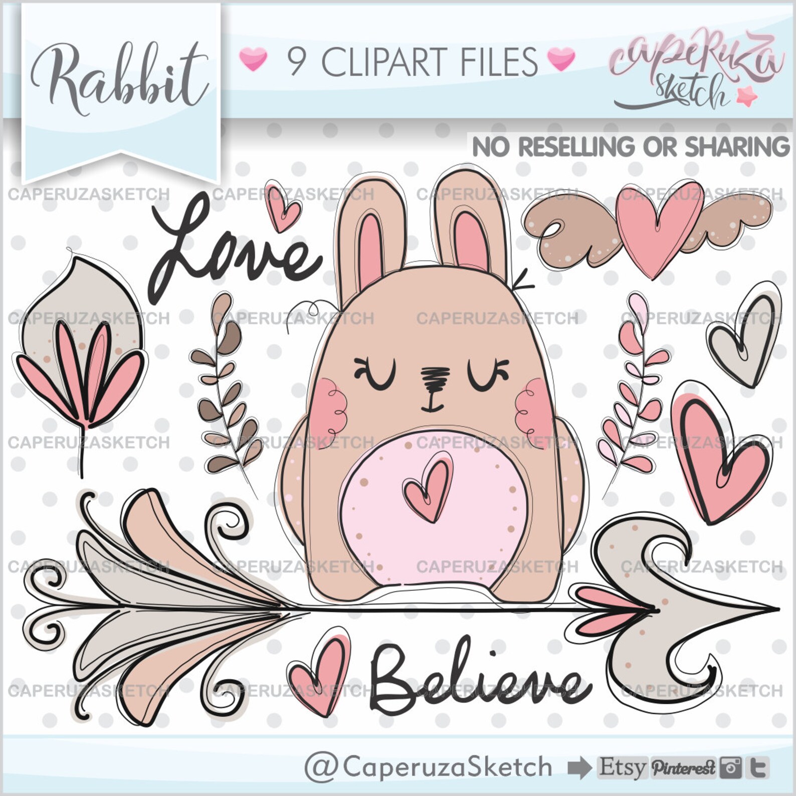 Rabbit Clipart Rabbit Graphics Bunny Clipart COMMERCIAL | Etsy