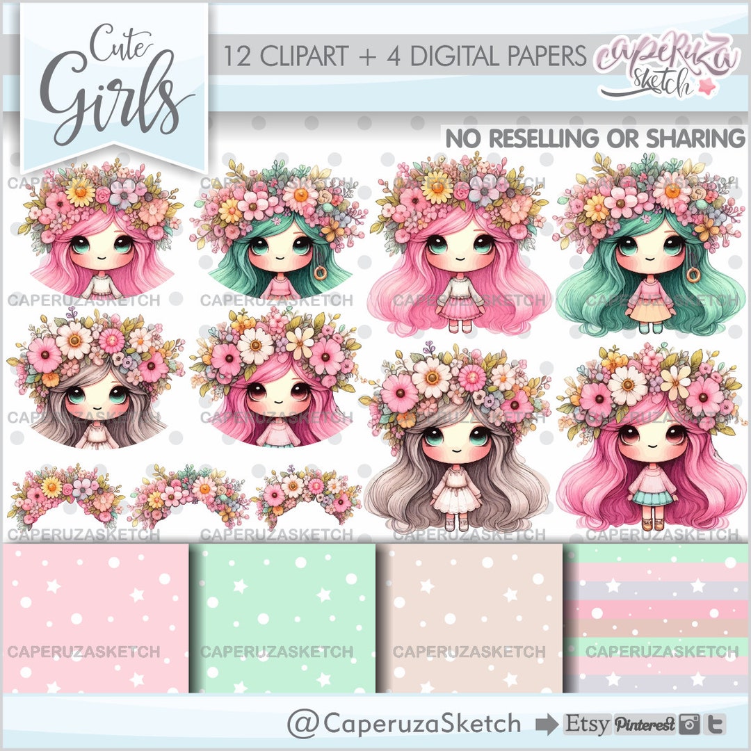 Girls Clipart, Floral Clipart, Spring Girl Clipart, Spring Clipart ...