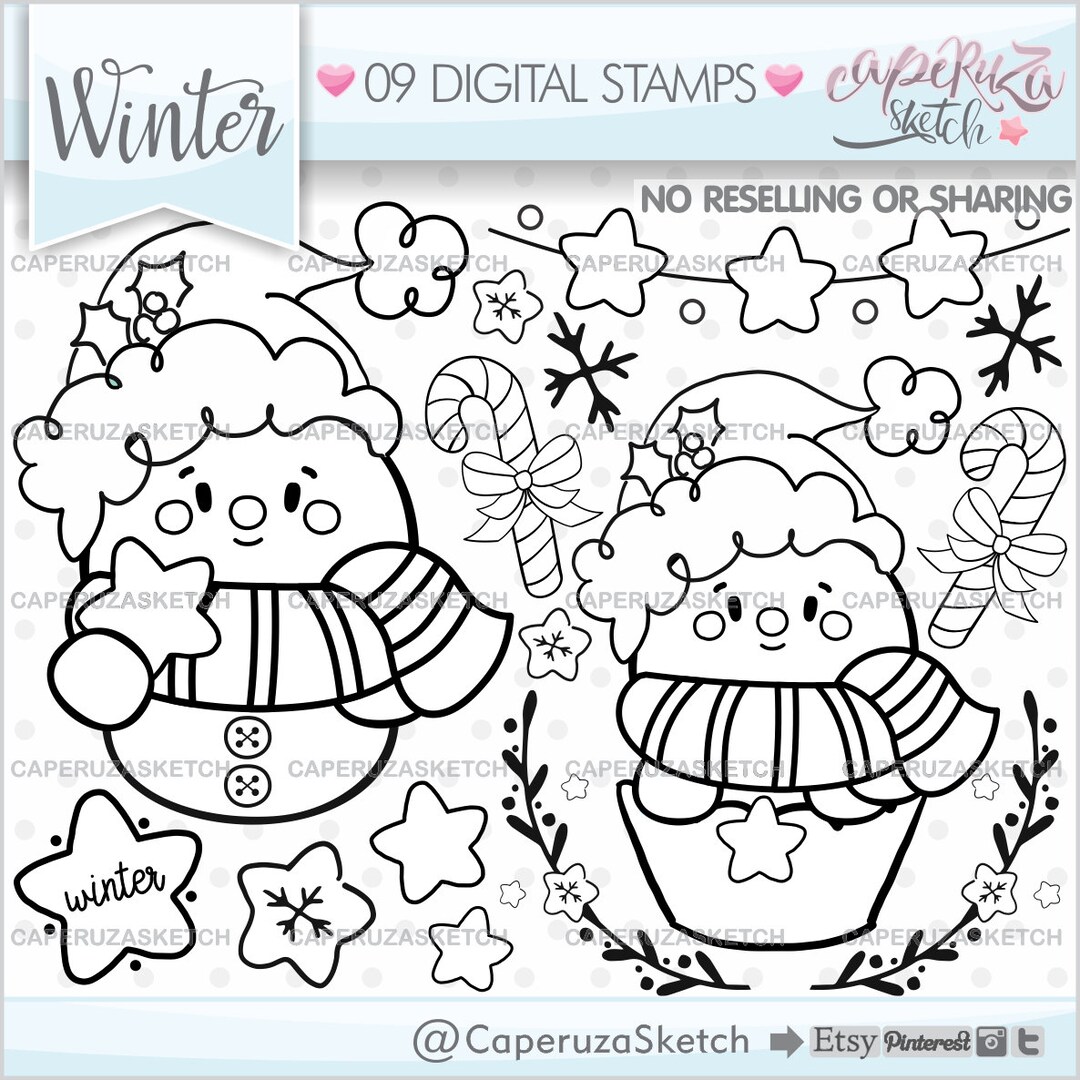 Snowman Stamps, Snowman Digital Stamps, COMEMRCIAL USE, Winter Stamps ...