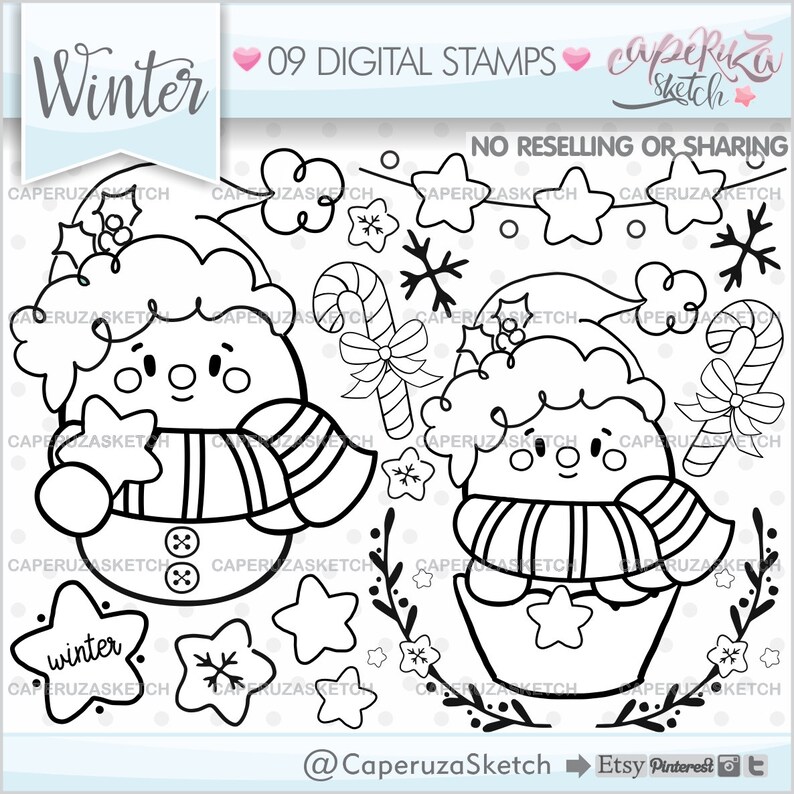 Snowman Stamps Snowman Digital Stamps COMEMRCIAL USE Winter - Etsy