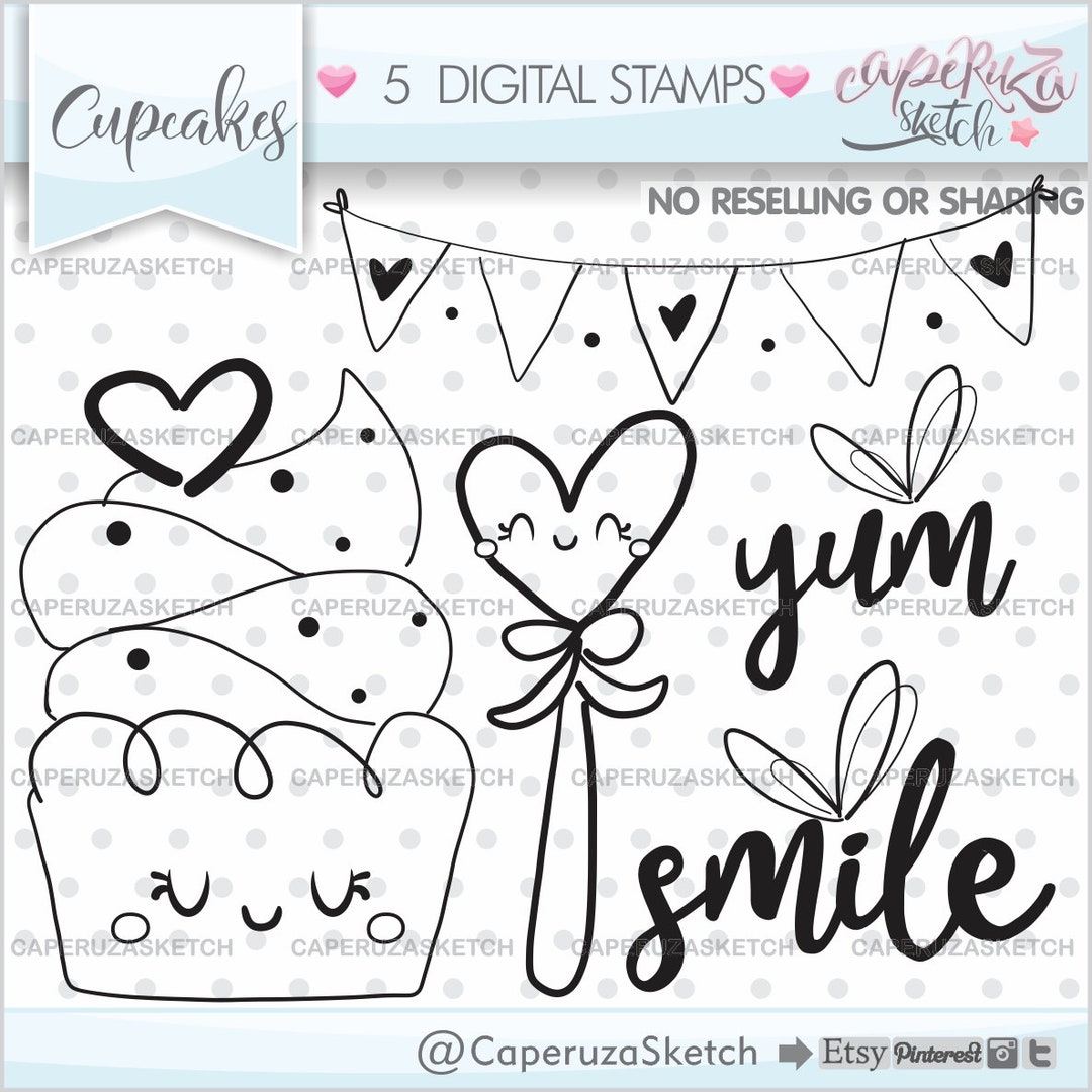 Cupcake Stamps Cupcake Coloring Page Sweet Stamps - Etsy