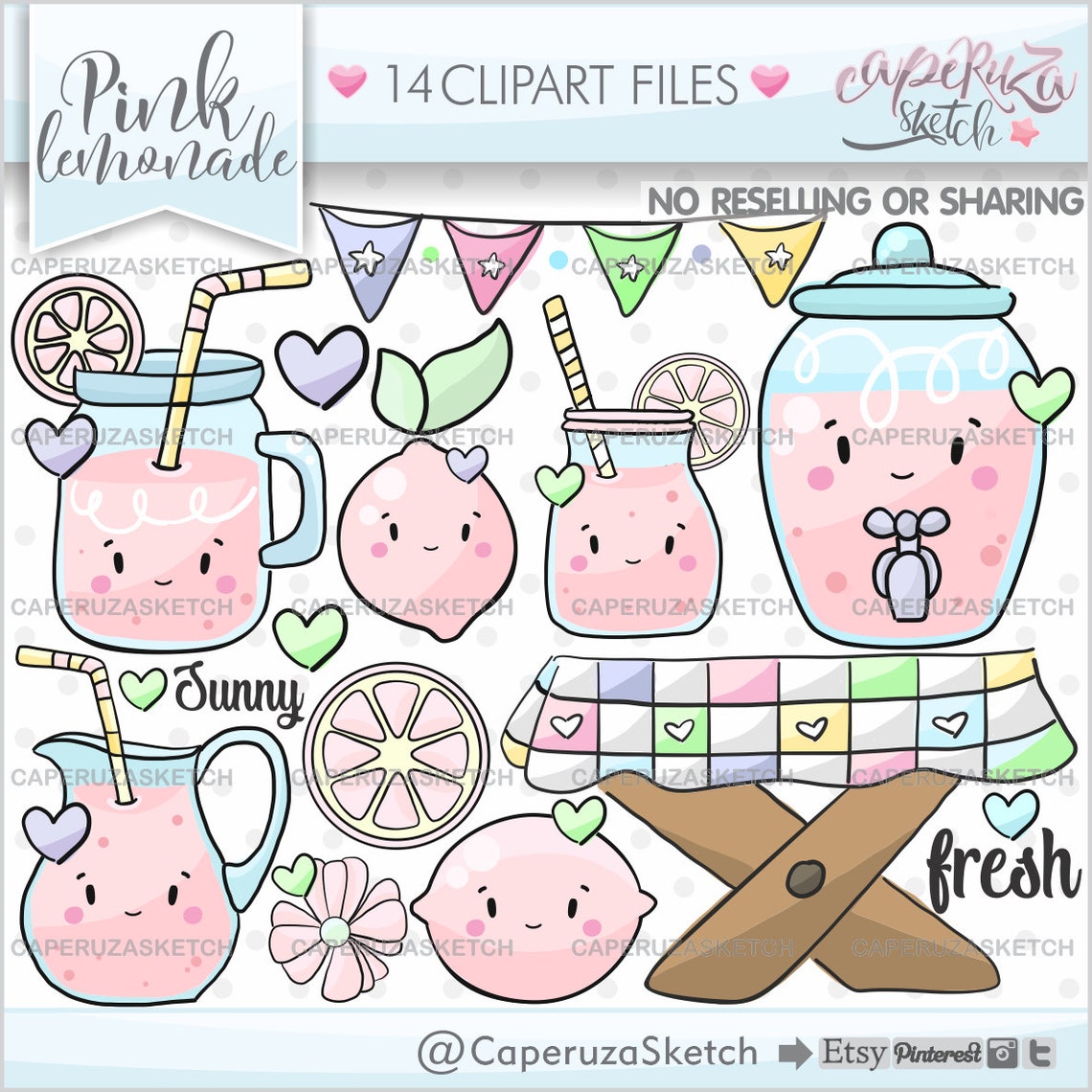 Pink Lemonade Clipart Summer Clipart COMMERCIAL USE - Etsy