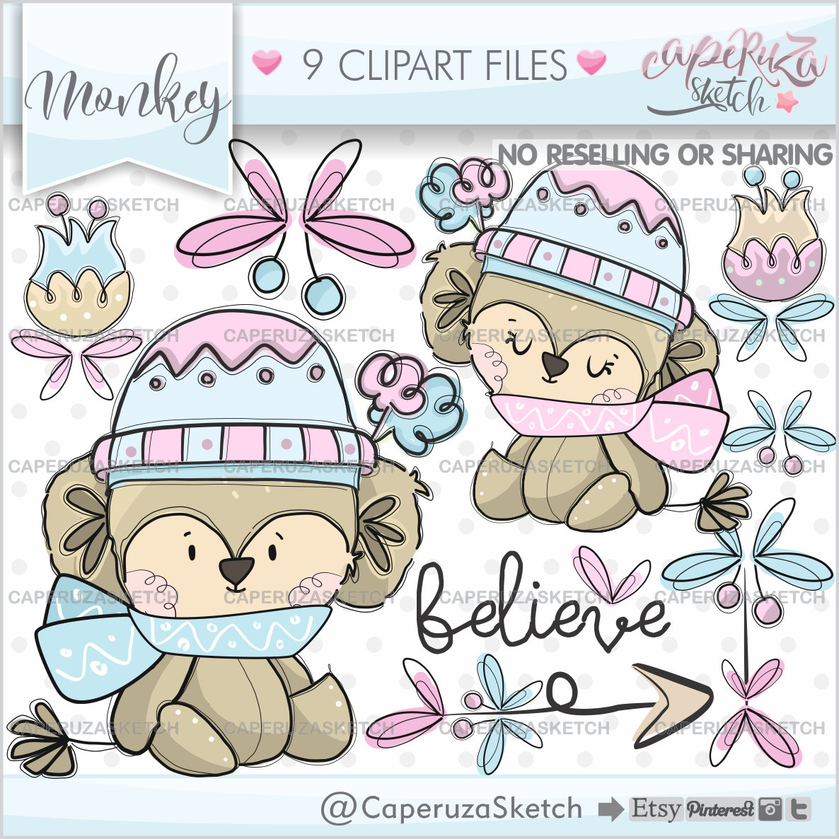 Clip Art & Image Files Paper, Party & Kids Monkey Images COMMERCIAL USE ...