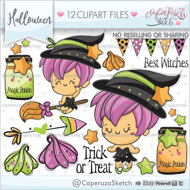 Halloween Clipart Halloween Graphics Witch Clipart | Etsy