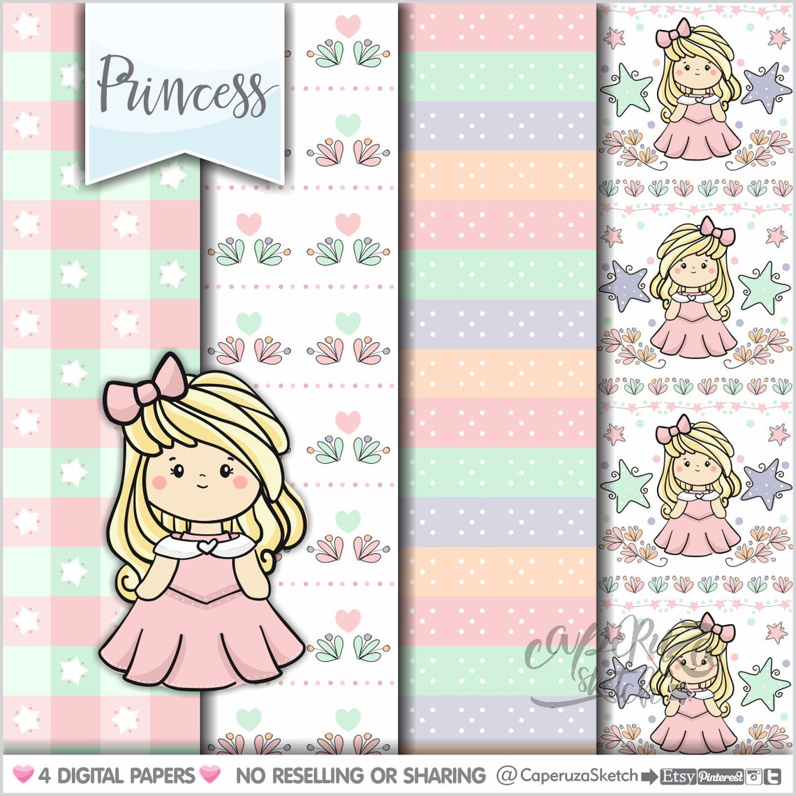 Princess Digital Paper Princess Printable Paper Princess | Etsy