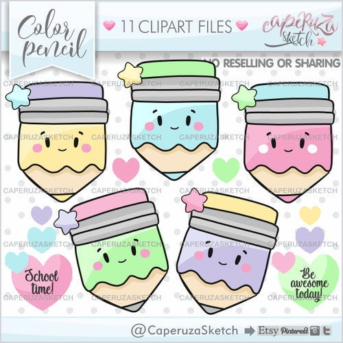 Color Pencil Clipart Rainbow Coloring Pencil COMMERCIAL USE - Etsy