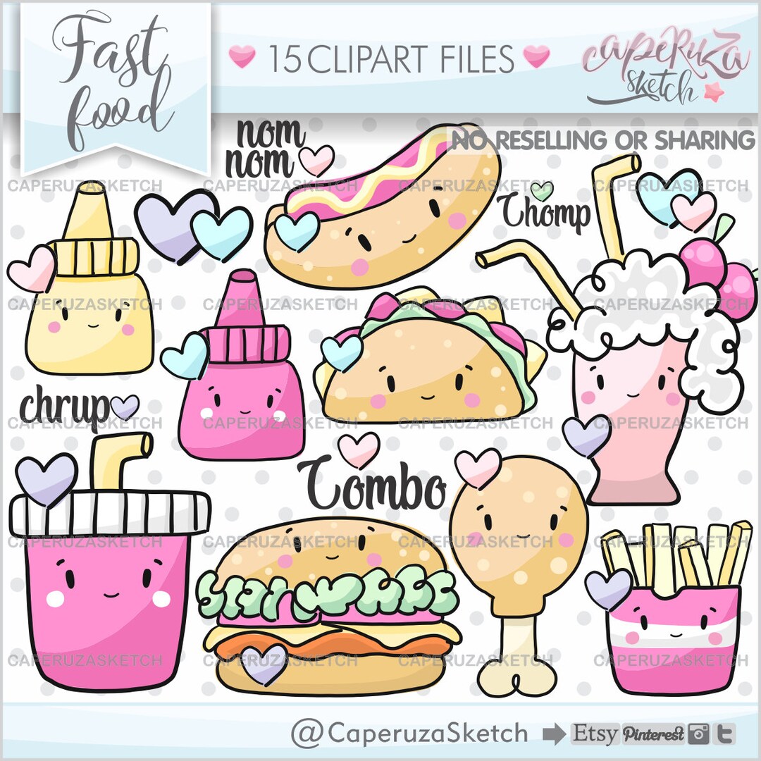 Fast Food Clipart, Fast Food Graphics, COMMERCIAL USE, Kawaii Clipart ...