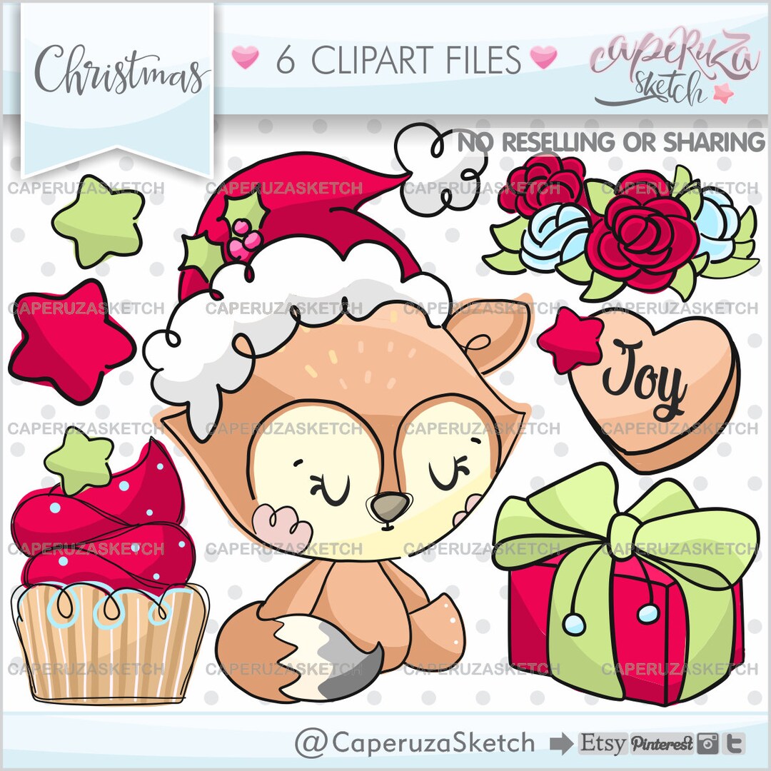 Christmas Clip Art, Christmas Clipart, COMMERCIAL USE, Fox Clipart, Fox ...