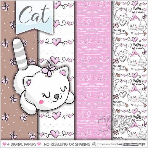 Cat Digital Paper Cat Pattern Animal Pattern COMMERCIAL - Etsy