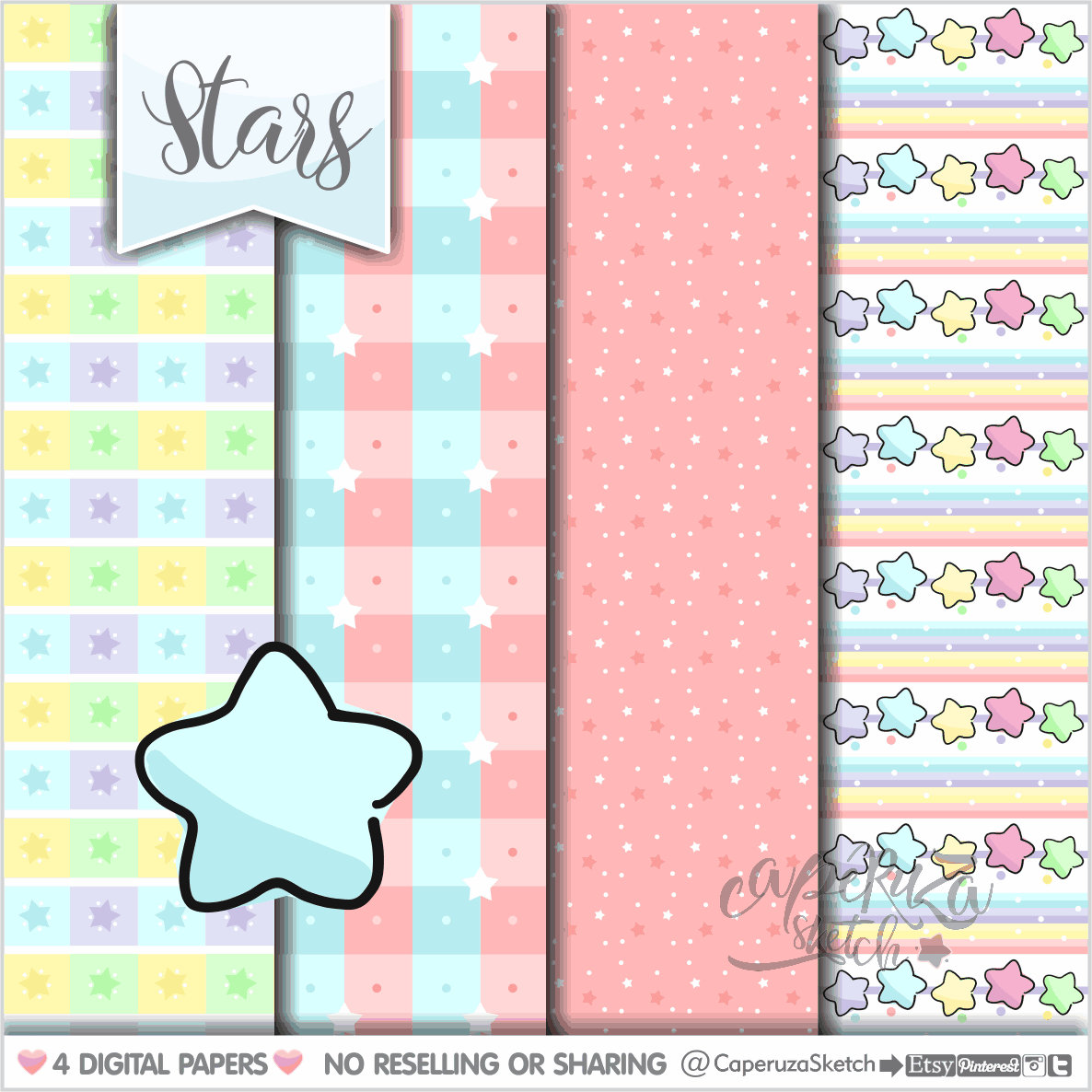 Star Digital Paper Star Pattern COMMERCIAL USE Digital | Etsy