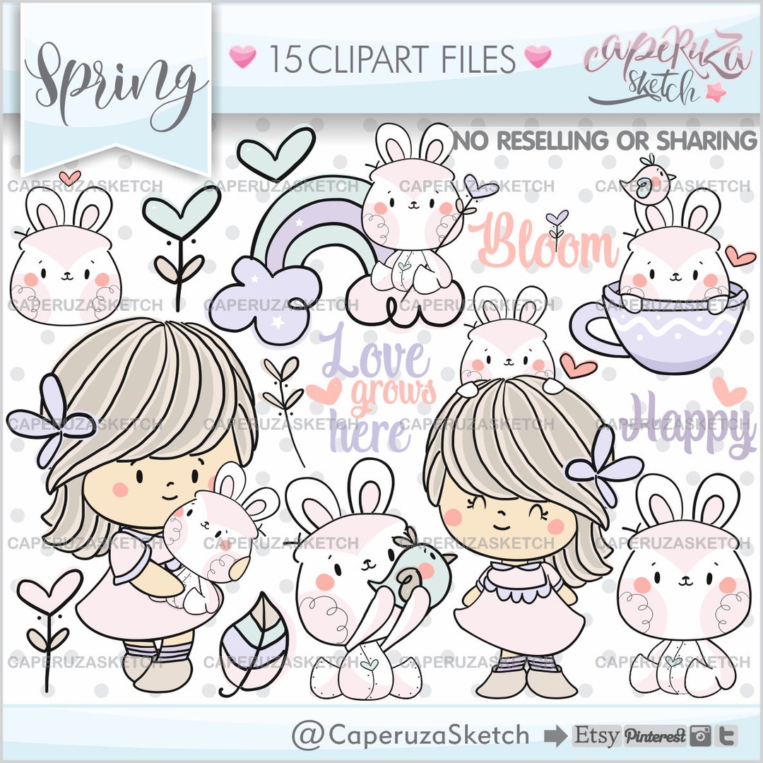 Spring Clipart, Spring Graphics, COMMERCIAL USE, Bunny Clipart, Bunny ...