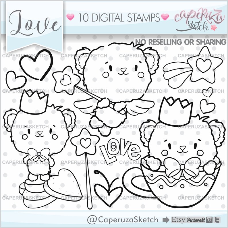 Love Digital Stamps Bear Digital Stamps COMMERCIAL USE - Etsy