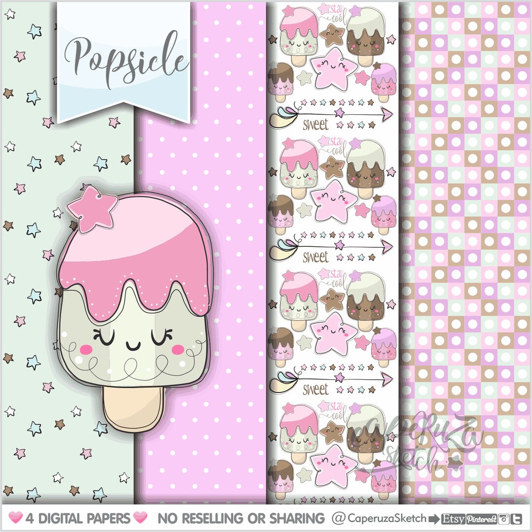 Popsicle Digital Paper, Popsicle Pattern, Summer Pattern, COMMERCIAL ...