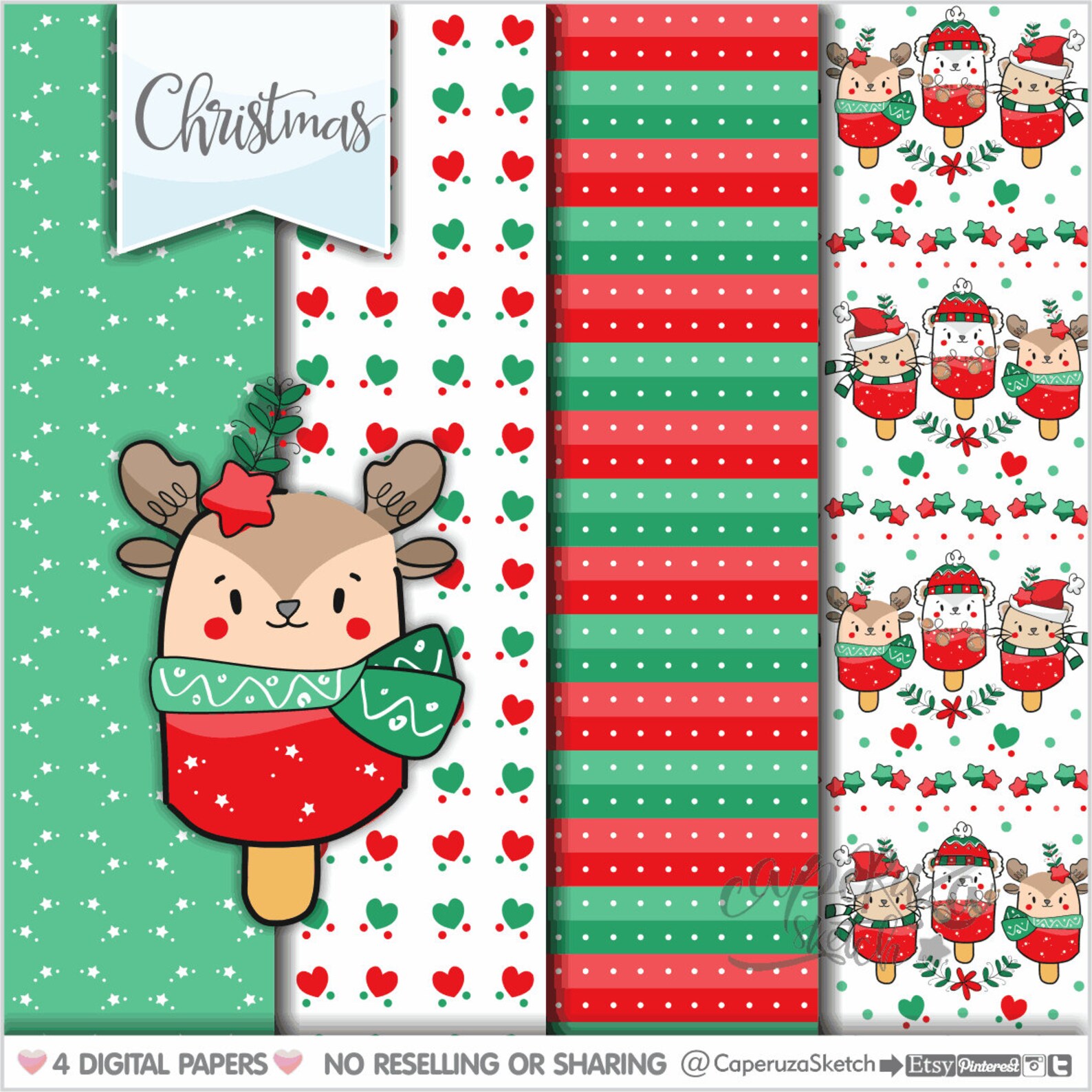 Christmas Digital Papers, Christmas Patterns, COMMERCIAL USE, Christmas ...