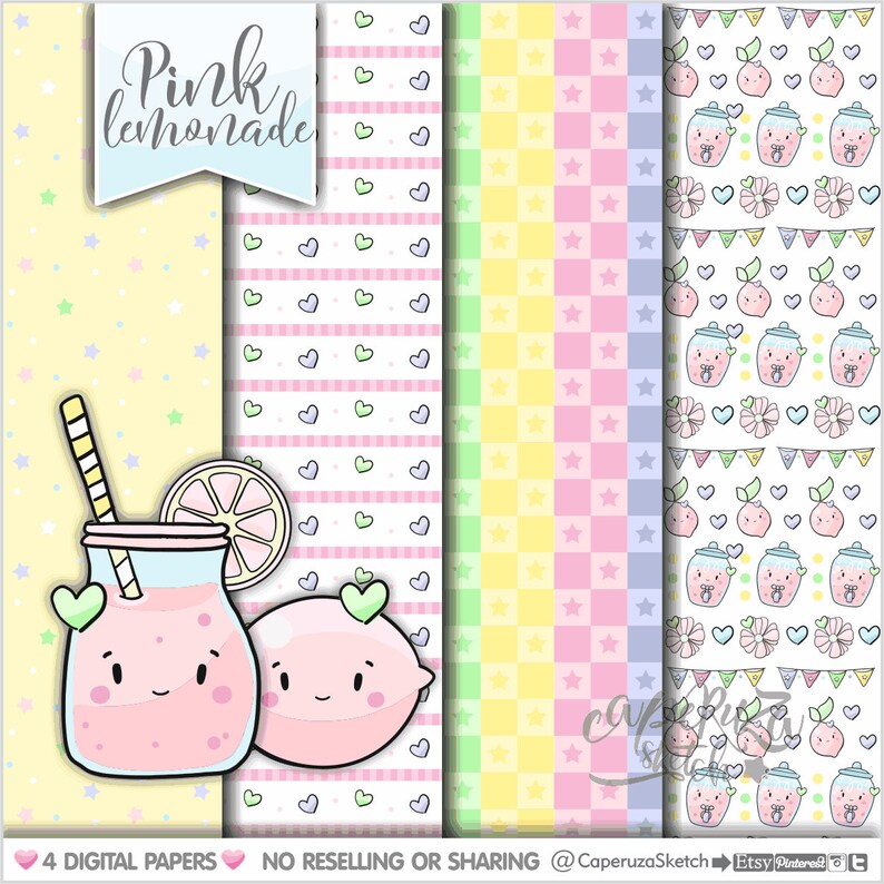Pink Lemonade Pattern Summer Digital Paper Summer Pattern - Etsy