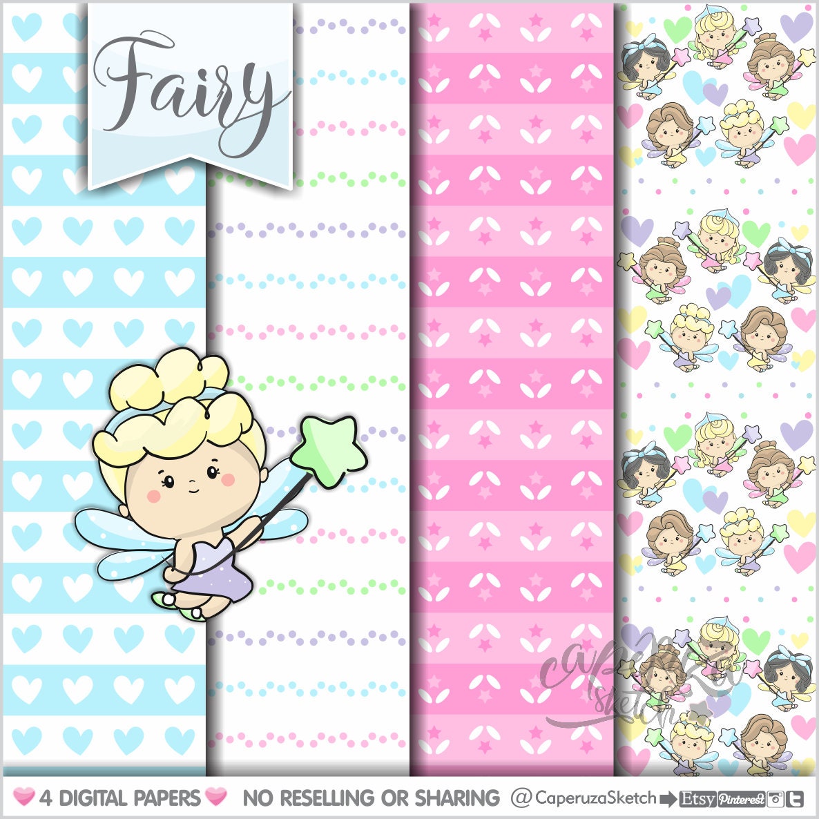 Fairy Digital Paper Fairy Pattern COMMERCIAL USE Angel | Etsy