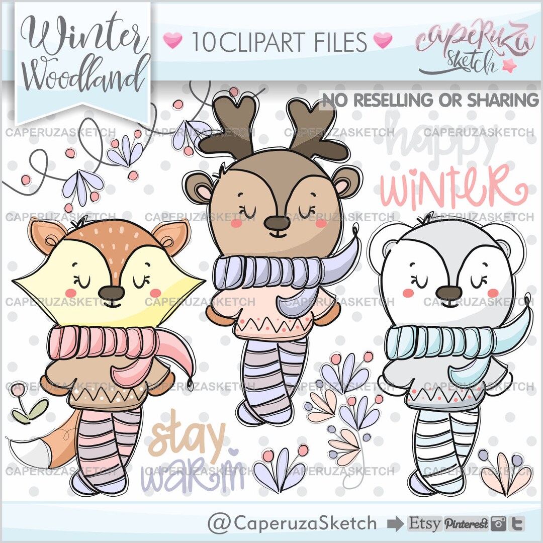 Winter Clipart, Winter Graphics, Woodland Clipart, COMMERCIAL USE ...