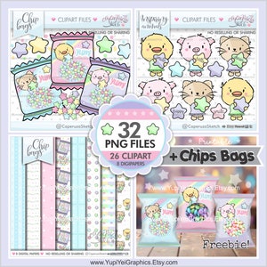 Pig Clipart, Cat Clipart, Duck Clipart, Printable Chips Bags, Chips ...