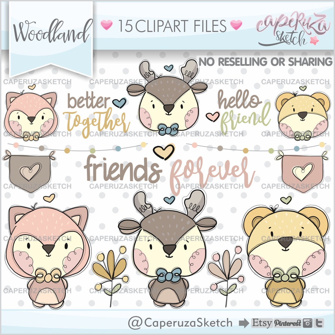 Woodland Clipart Woodland Graphics COMMERCIAL USE Animals - Etsy