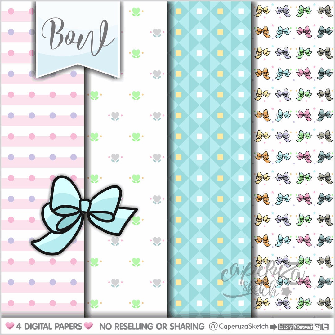 Bow Digital Paper, Bow Pattern, COMMERCIAL USE, Digital Scrabook Papers ...