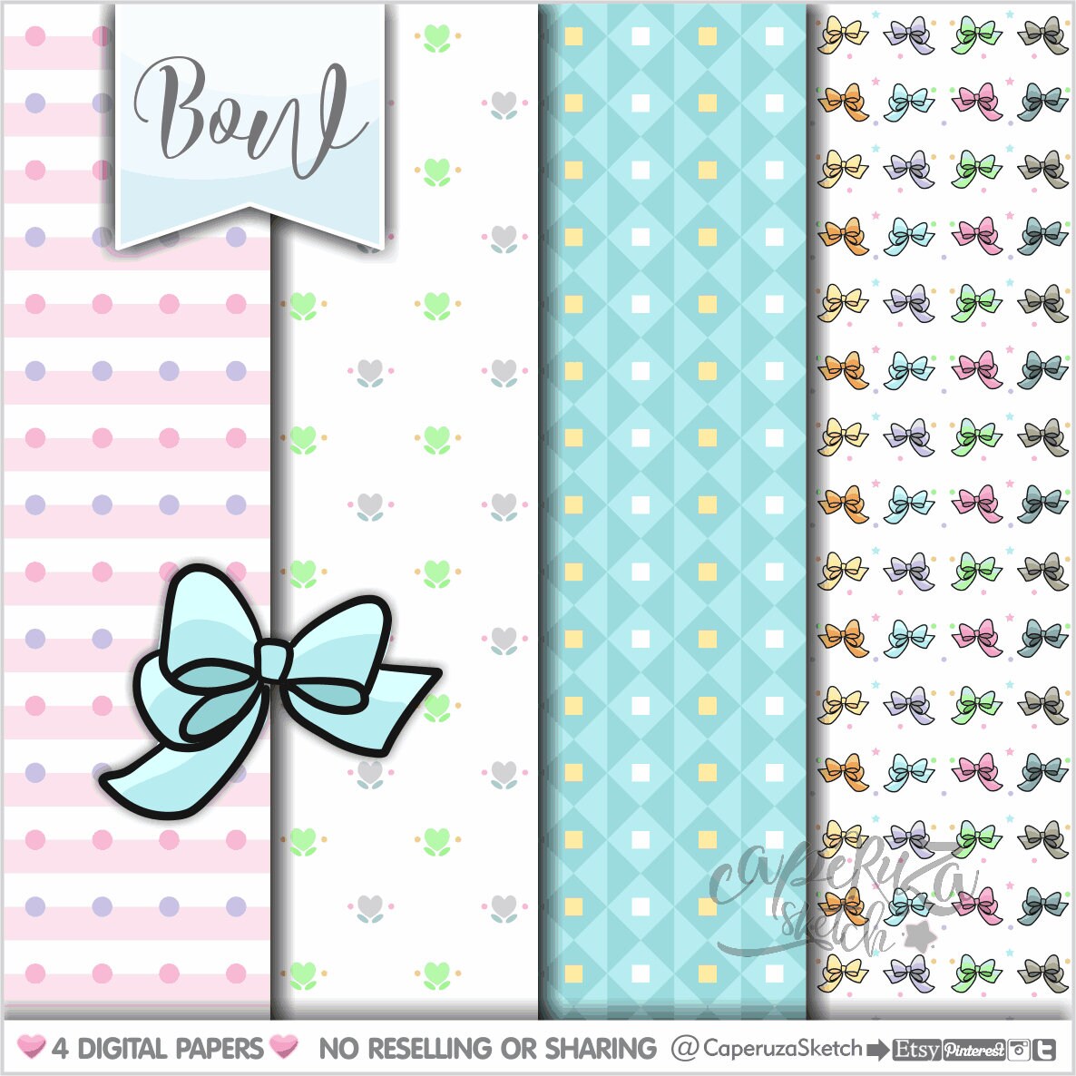 Bow Digital Paper Bow Pattern COMMERCIAL USE Digital | Etsy