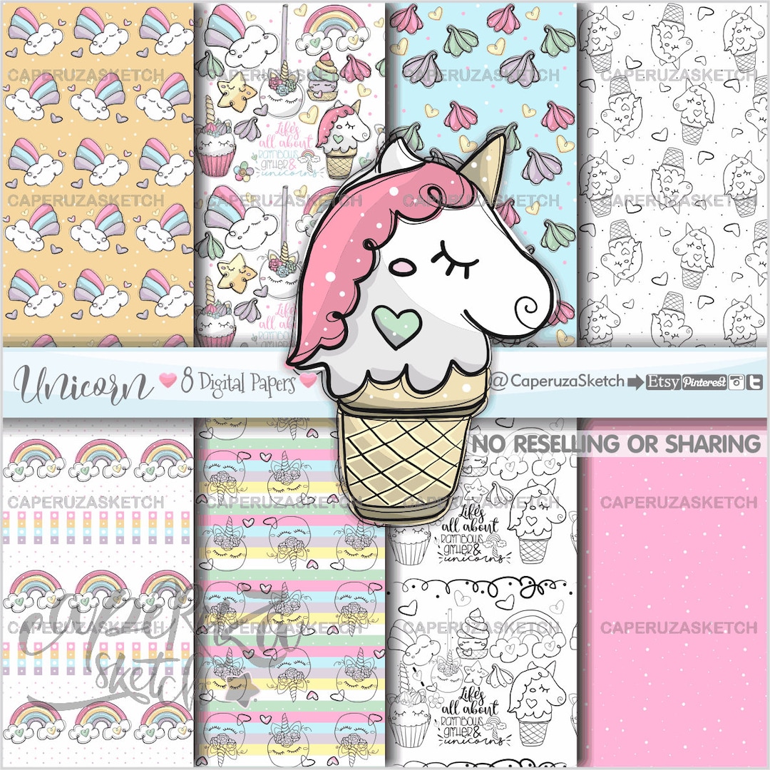 Unicorn Digital Paper, Printable Paper, Unicorn Pattern, COMMERCIAL USE ...